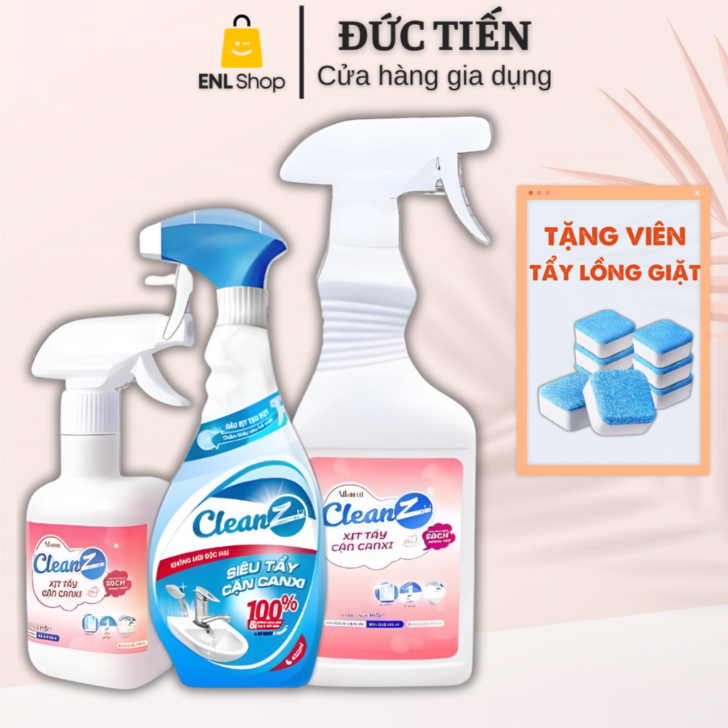 Chai xịt siêu tẩy cặn canxi CleanZ chống ăn mòn, Dung dịch nước tẩy vòi sen, vách kính nhà tắm ...