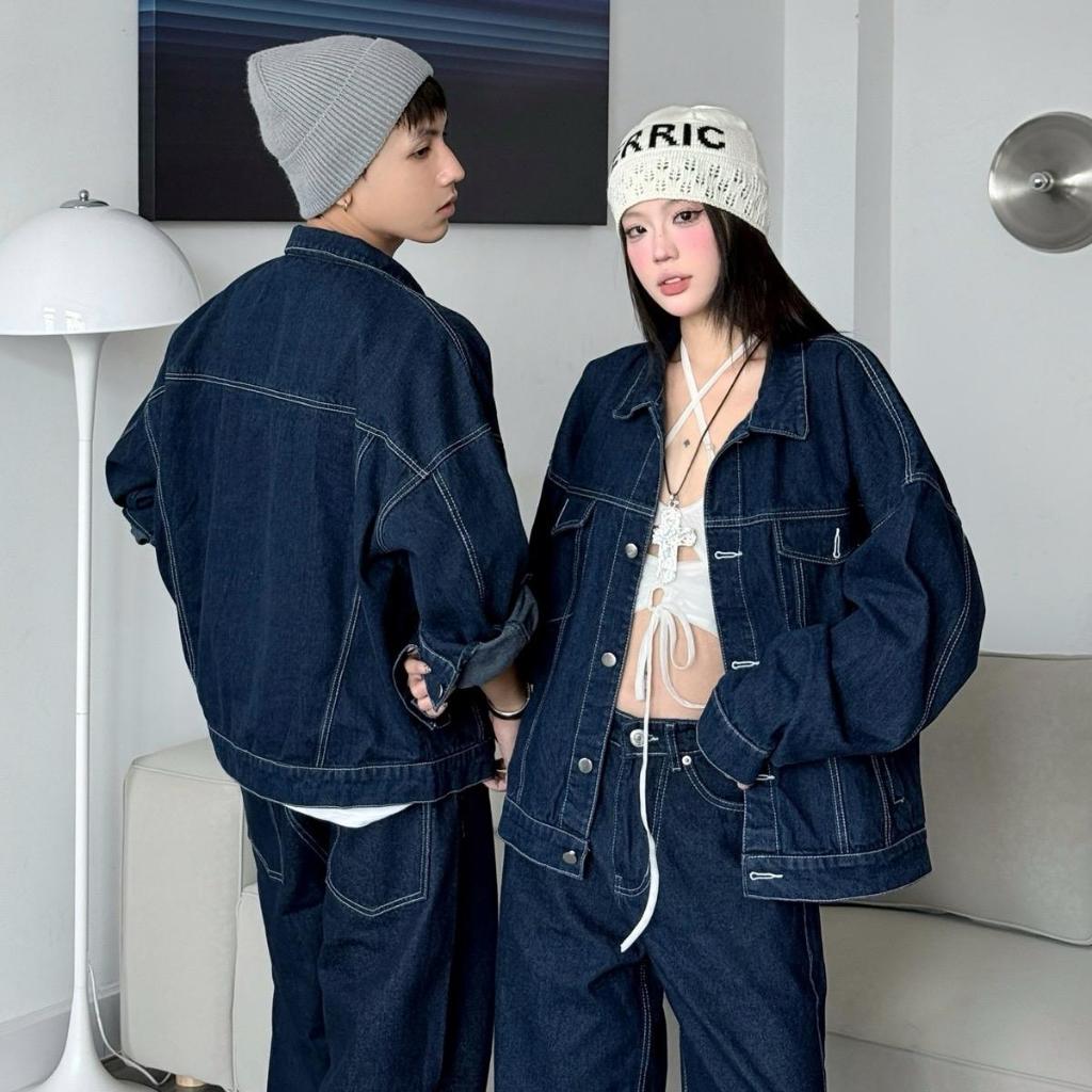 [COMBO] DENIM ON DENIM SET - Set áo jeans chỉ trắng kèm quần nam nữ ...
