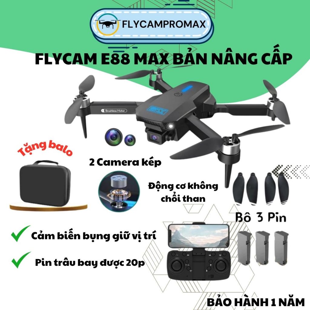 Flycam E88 Max 2024 drone camera 4k mini, máy bay flycam camera kép 4k ...