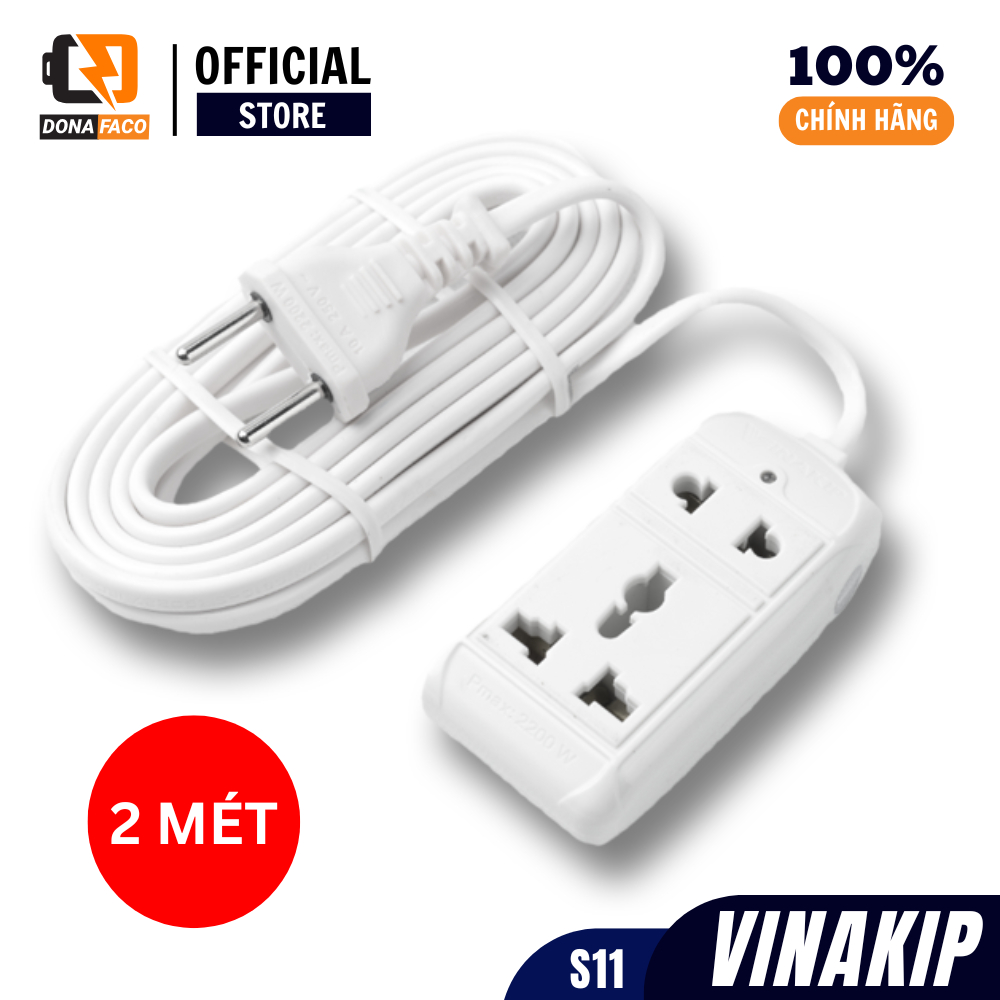 Ổ cắm điện Vinakip 2 ngả liền dây dòng S11 dây dài 2 mét ổ điện nối dài chịu tải và chống giật ...