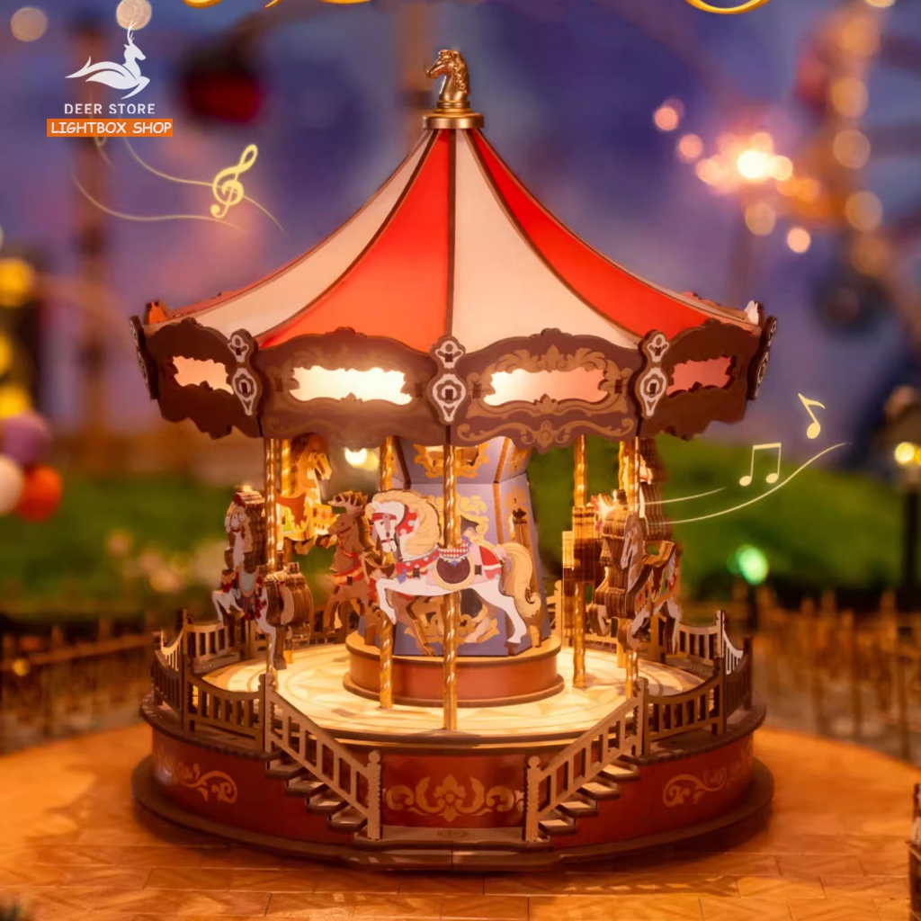 Hộp nhạc Robotime Rolife Classic Carousel Music Box 3D Wooden Puzzle ...