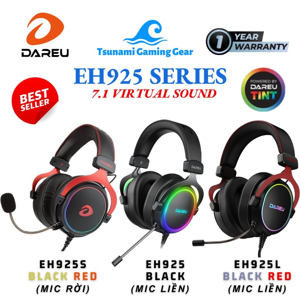Tai nghe DareU EH925 Black | DareU EH925L Black Red | DareU EH925s ...