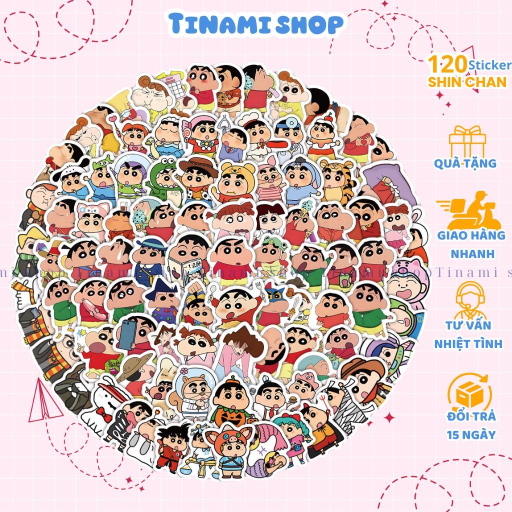 Set 120 sticker shin chan đáng yêu kích thước 3-5cm hình dán trang trí ...
