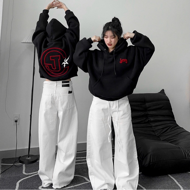 HOODIE CJAY - Áo khoác hoodie thêu xù form Boxy rộng mũ to nam nữ ...