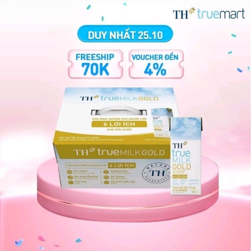 Thùng 24 hộp sữa tươi tiệt trùng vị tự nhiên TH True milk Gold 180ml ...