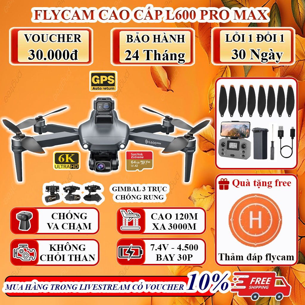 Flycam L600 Pro Max camera 6K siêu nét gimbal chống rung 3 trục ...