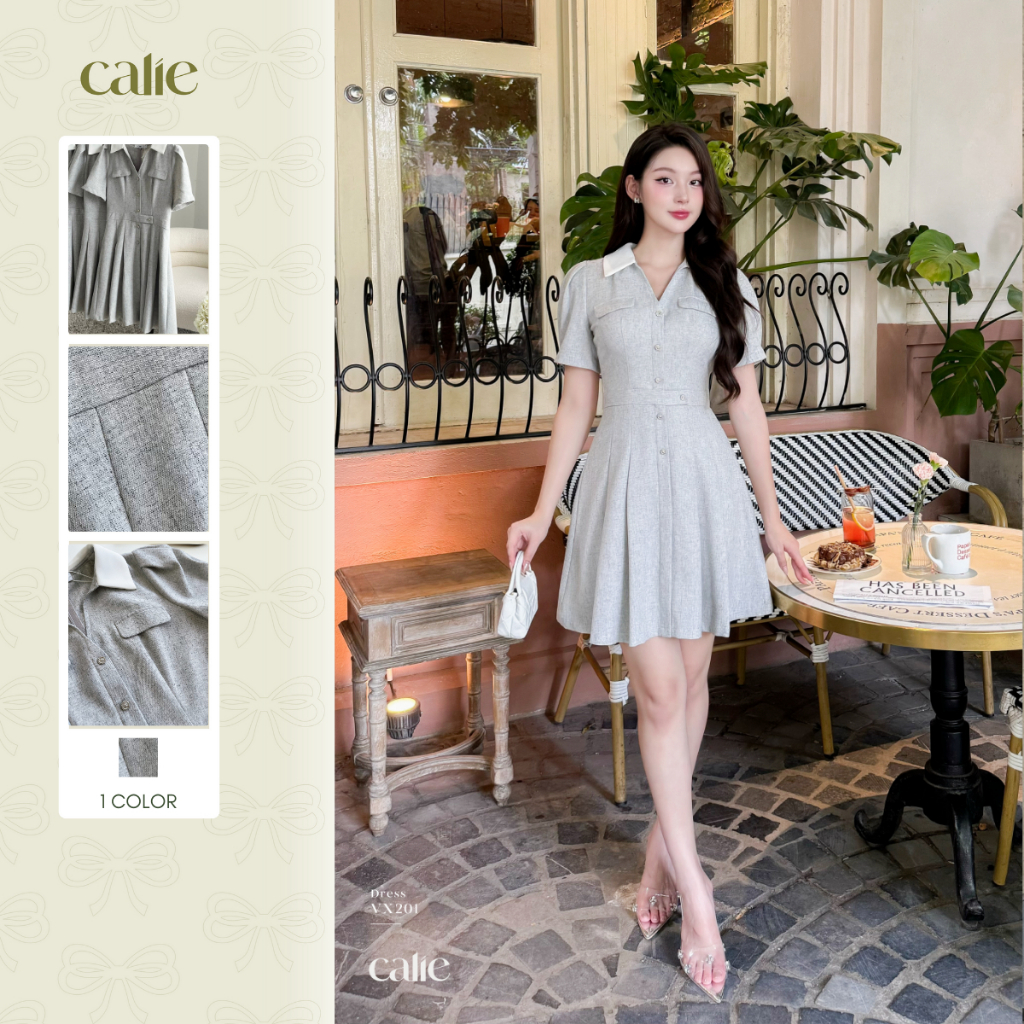 Váy dáng xòe phối cổ bản đai eo thương hiệu Calie house VX201 VX202 ...