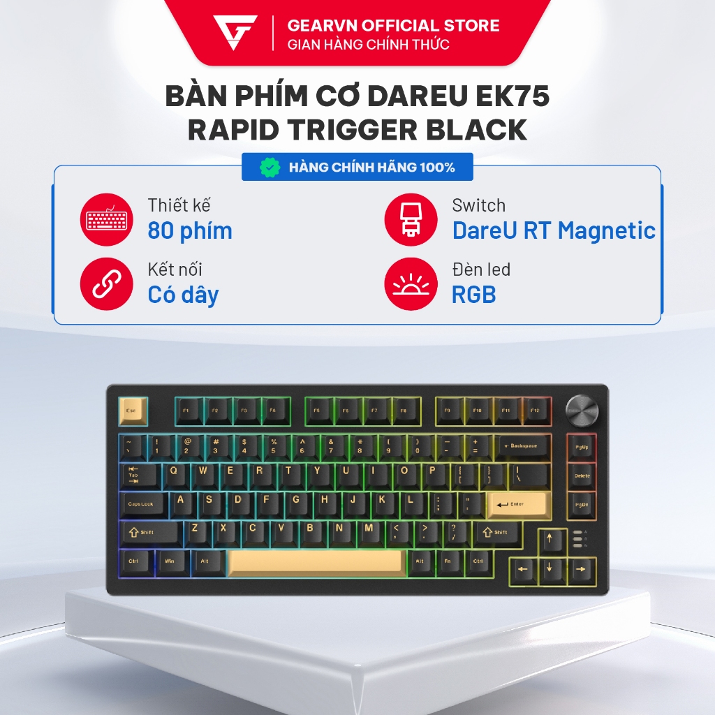 Bàn phím cơ Gaming DAREU EK75 Rapid Trigger Black(RGB/PBT Double Shot CHERRY profile/DareU ...