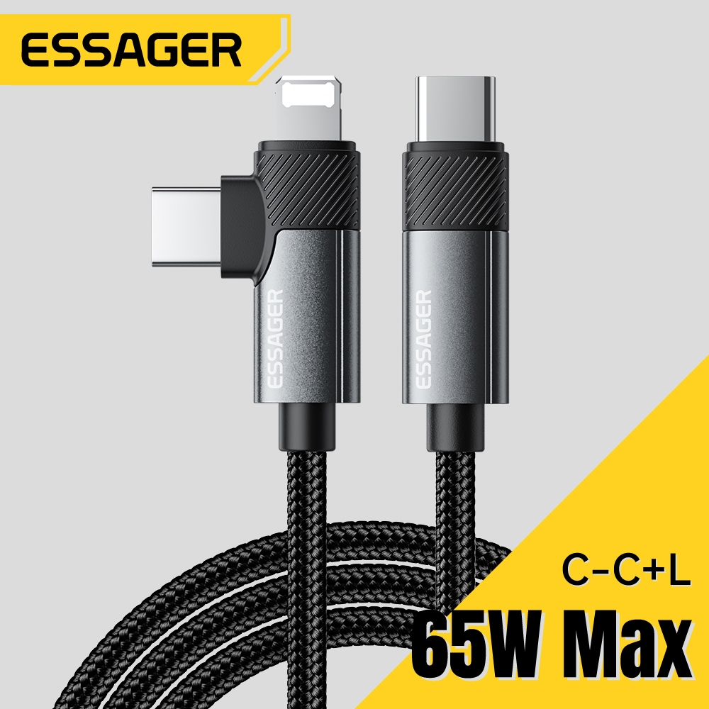 Cáp dữ liệu sạc nhanh ESSAGER 65W C-C+L 2 trong 1 tương thích với PD27W ...