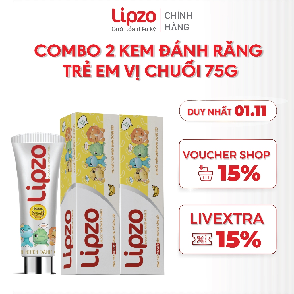 [Combo 2] Kem Đánh Răng Trẻ Em Lipzo Vị Chuối 75g Hữu Cơ An Toàn Nuốt ...