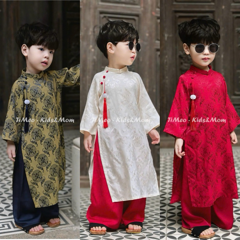 TiMeo - (7màu) Áo dài bé trai Uy Vũ (sét gồm cả áo và quần), vải gấm ...