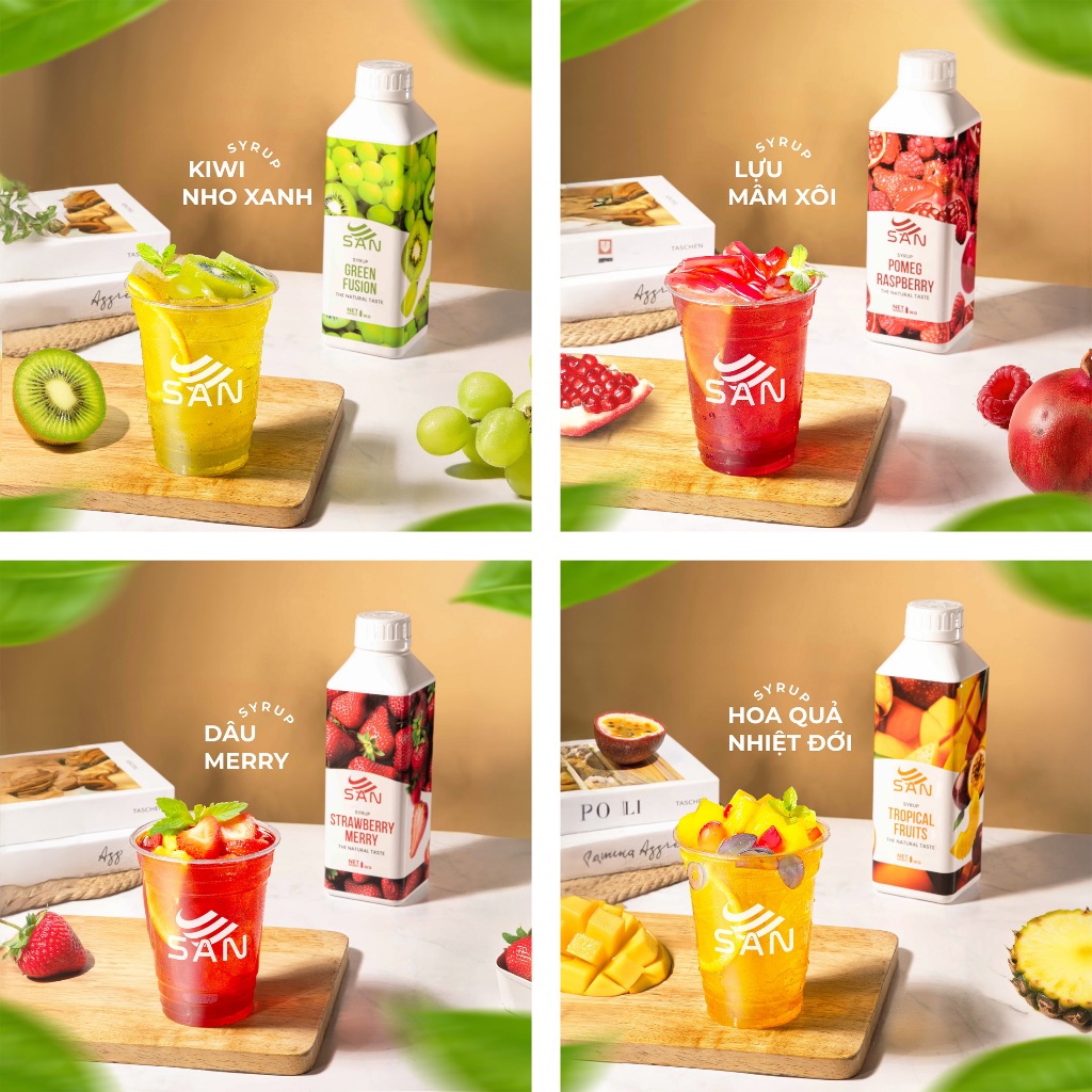 Syrup SAN chai lớn 1Kg - mẫu thử 100ml (Trái Cây Tự Nhiên - Hương Thơm ...
