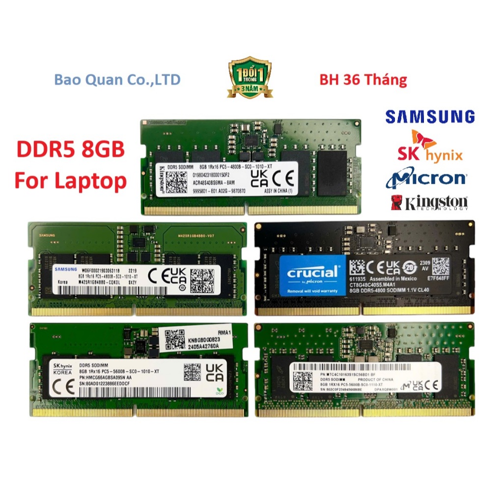 Ram laptop DDR5 Samsung - SK Hynix - Micron Crucial - Kingston 8GB Bus 4800 / 5600 - BH 3 năm ...