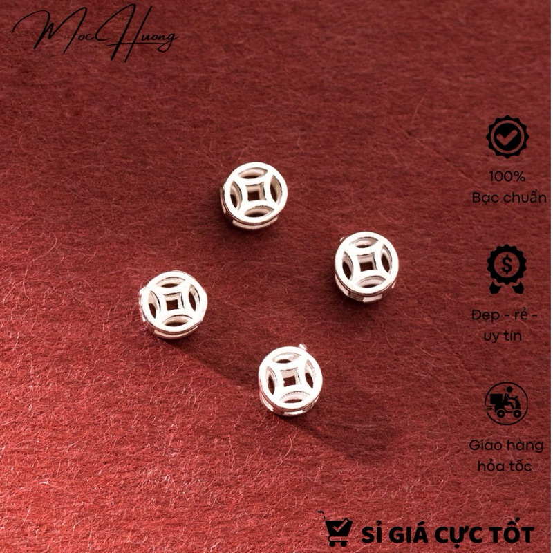 [S925] Charm bạc xỏ ngang kim tiền cỡ nhỏ 4mm - MH1017 MOC HUONG JEWELRY | Shopee Việt Nam