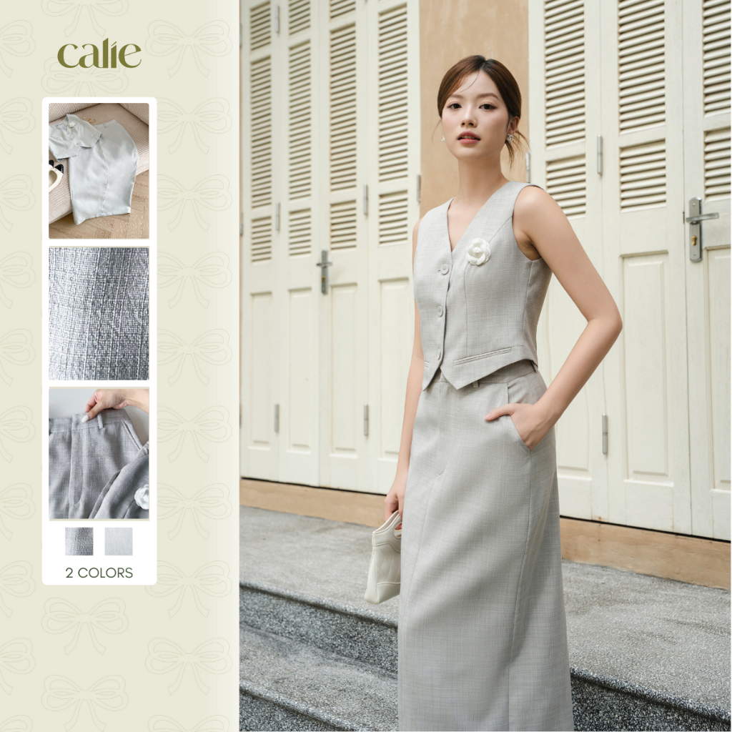 Set Áo gile vạt chéo dáng ngắn và Chân váy bút chì túi chéo AC419 CB027 ...