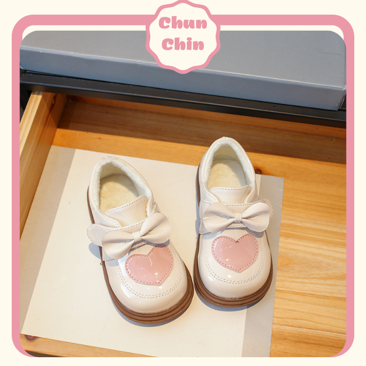 G025 Chun Chin | Giày Búp Bê Trắng Nơ Trái Tim Hồng Cho Bé Gái Size 21 ...