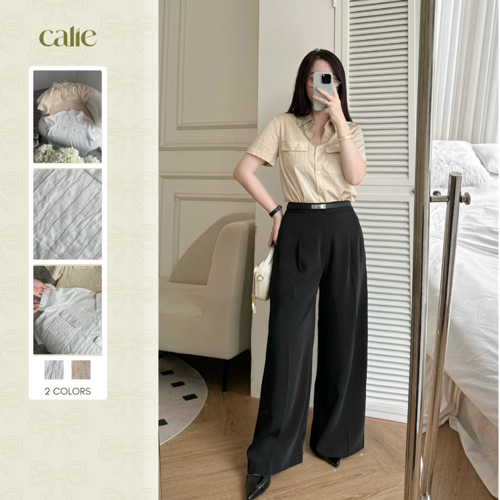 Áo sơ mi cổ đức lơ vê tay thương hiệu Calie house AS298 | Shopee Việt Nam