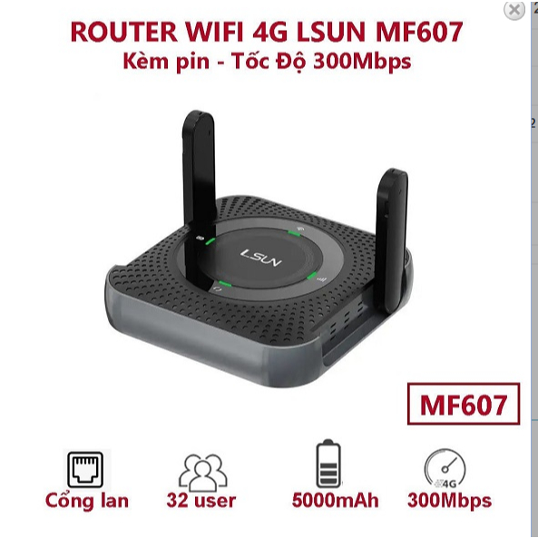 Router Wifi 4G LSun MF607 + Kèm pin (300Mbps, 2 anten, , 32 user, Có ...