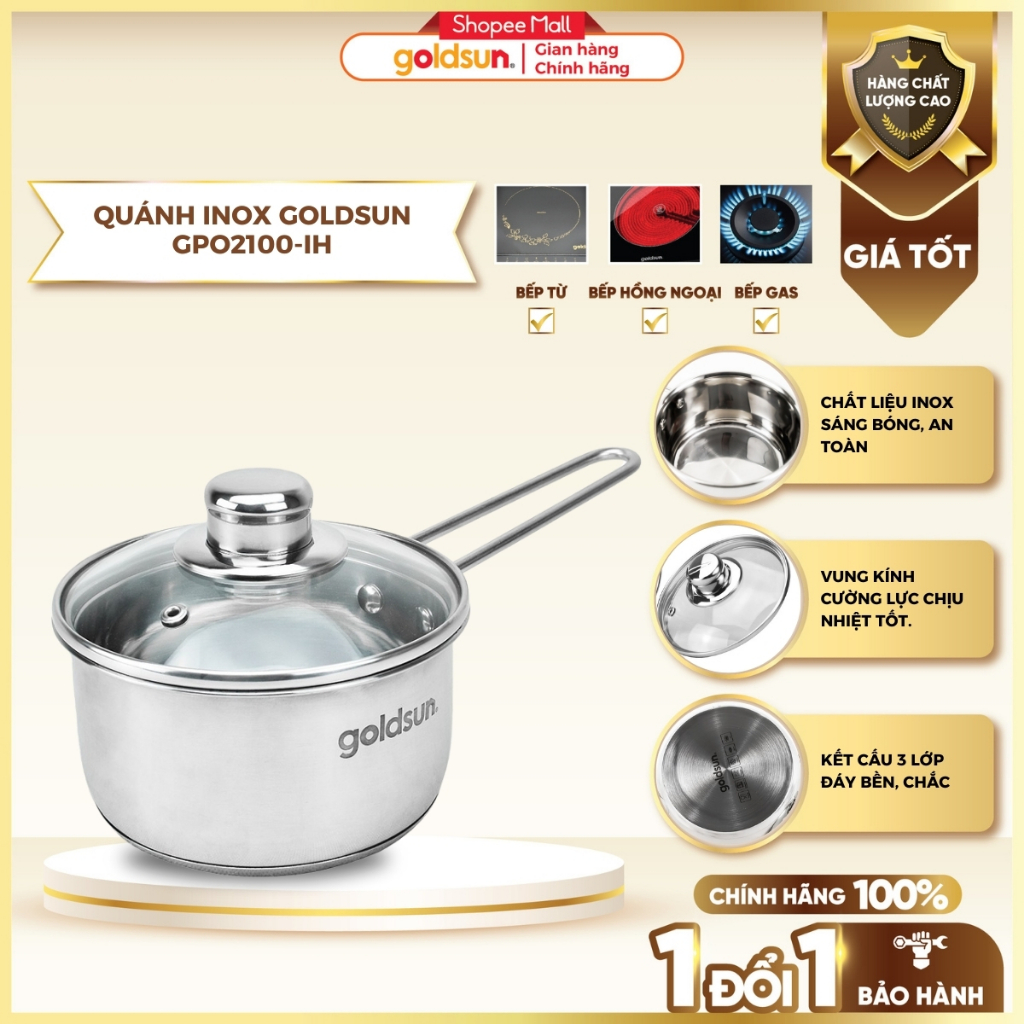 Quánh inox goldsun GPO2100-IH 14cm đáy từ 3 lớp dùng cho mọi loại bếp | Shopee Việt Nam