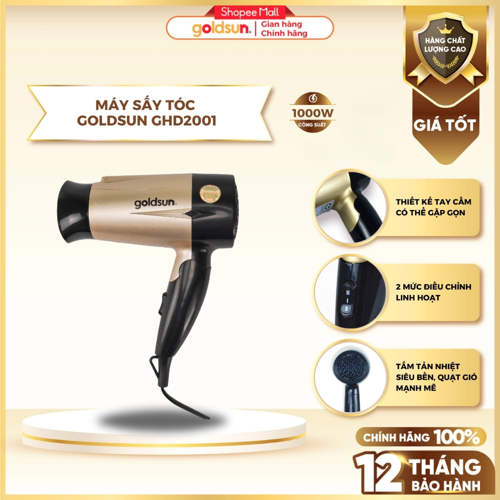 Máy sấy tóc tạo kiểu tóc nhỏ gọn tiện dụng 2 chế độ gió Goldsun GHD2001 | Shopee Việt Nam