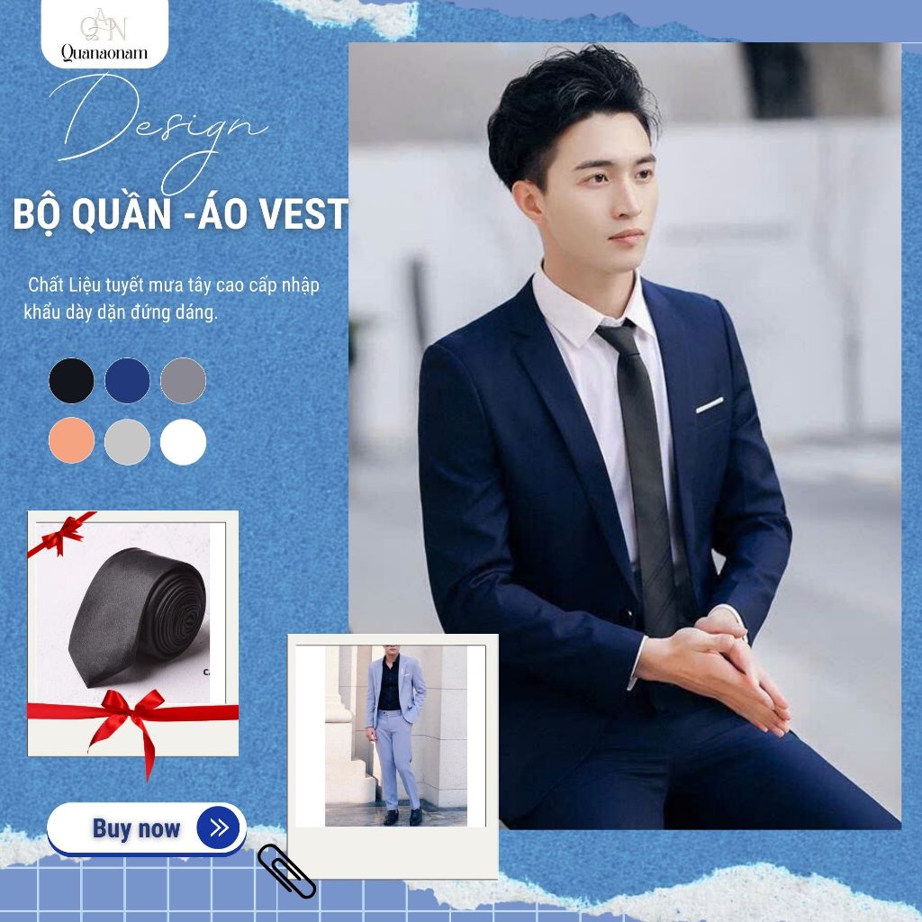 Bộ vest nam màu xanh than(Tặng cavat,bông lúa và 2 quần sịp)vest công ...