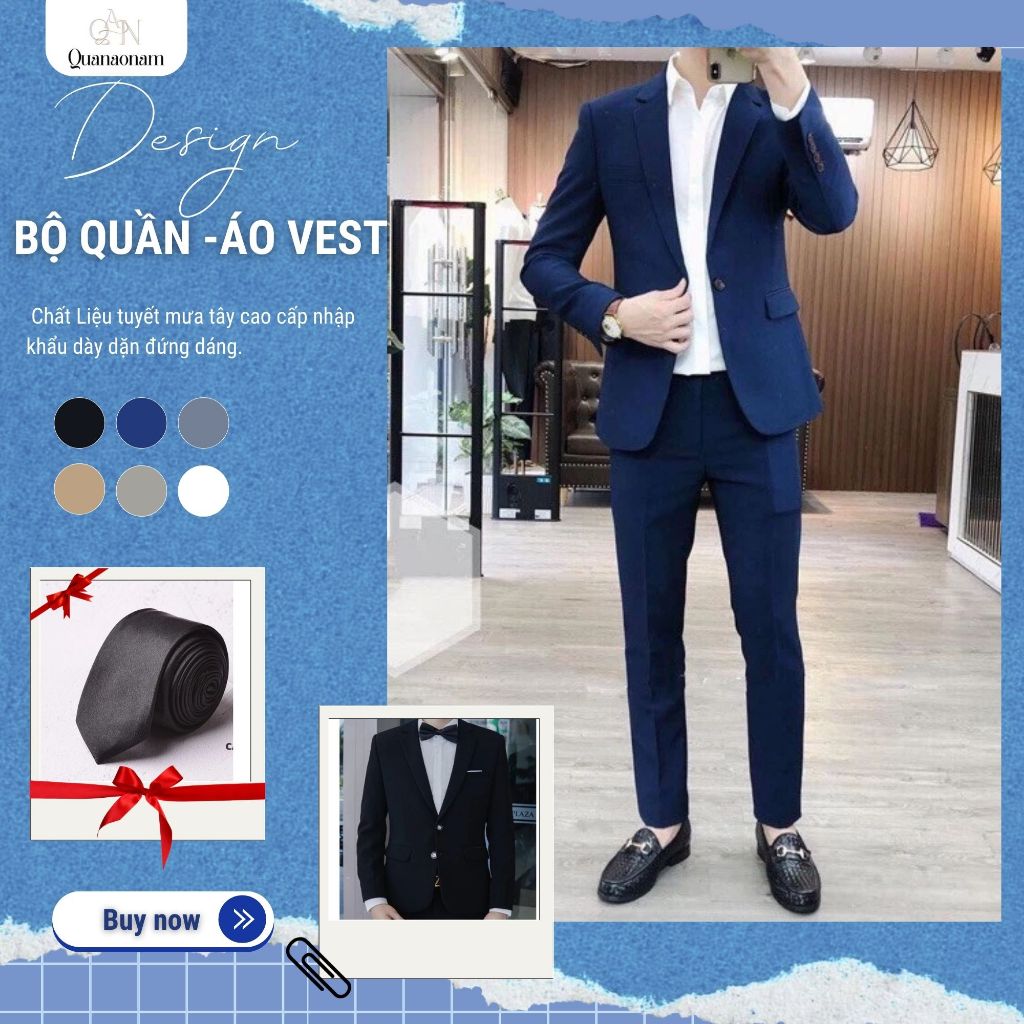 {MUA 1 ĐƯỢC 6}Bộ vest nam, áo vest nam ( tặng kèm cavat, bong lúa, 2 quần sịp) bộ suit nam màu ...