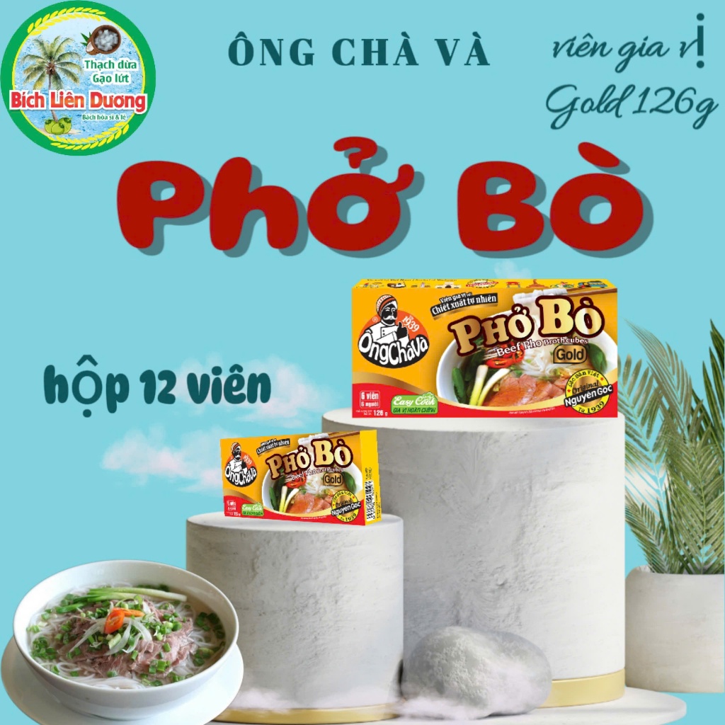 [1 HỘP 6 VIÊN 126G] VIÊN GIA VỊ PHỞ BÒ GOLD THƯƠNG HIỆU ÔNG CHÀ VÀ ...