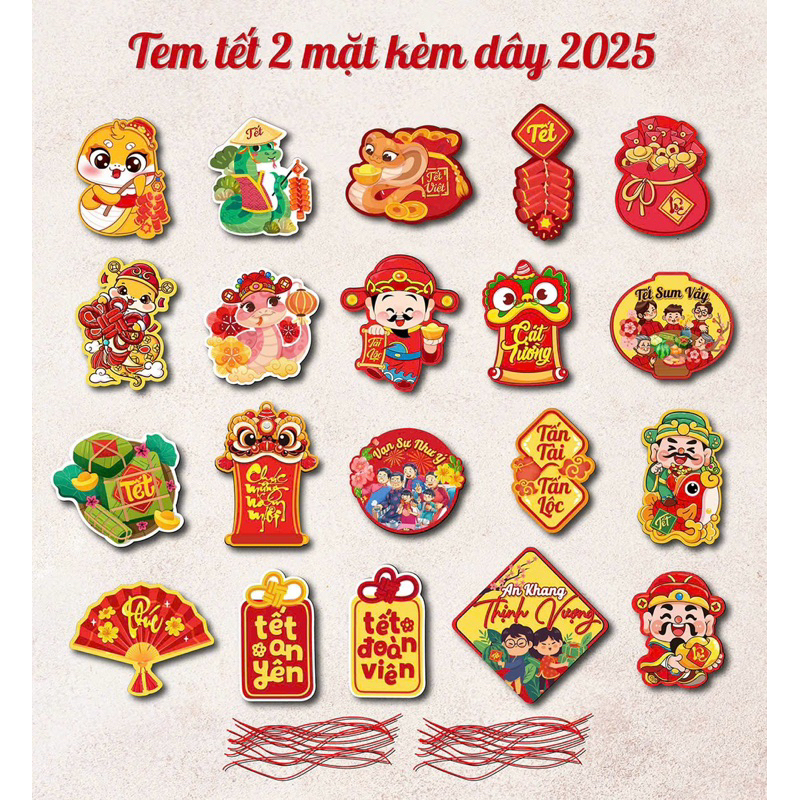 Set 100 Liễn Trang Trí Tết Dây Treo Đào, Mai 2025 - Tem Tag treo trang ...