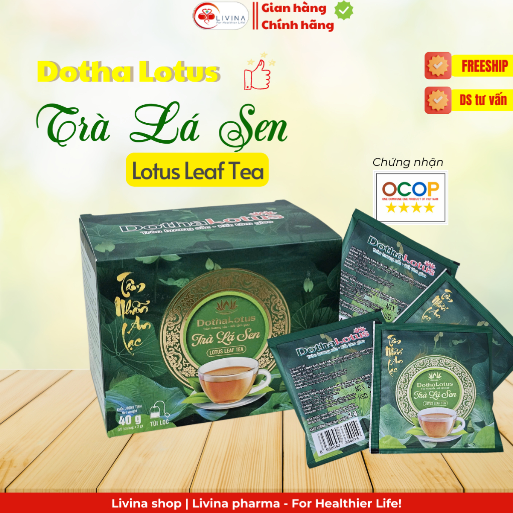 Trà Lá Sen Dotha Lotus - 100% Lá sen Đồng Tháp Mười (Hộp 20 gói túi lọc ...