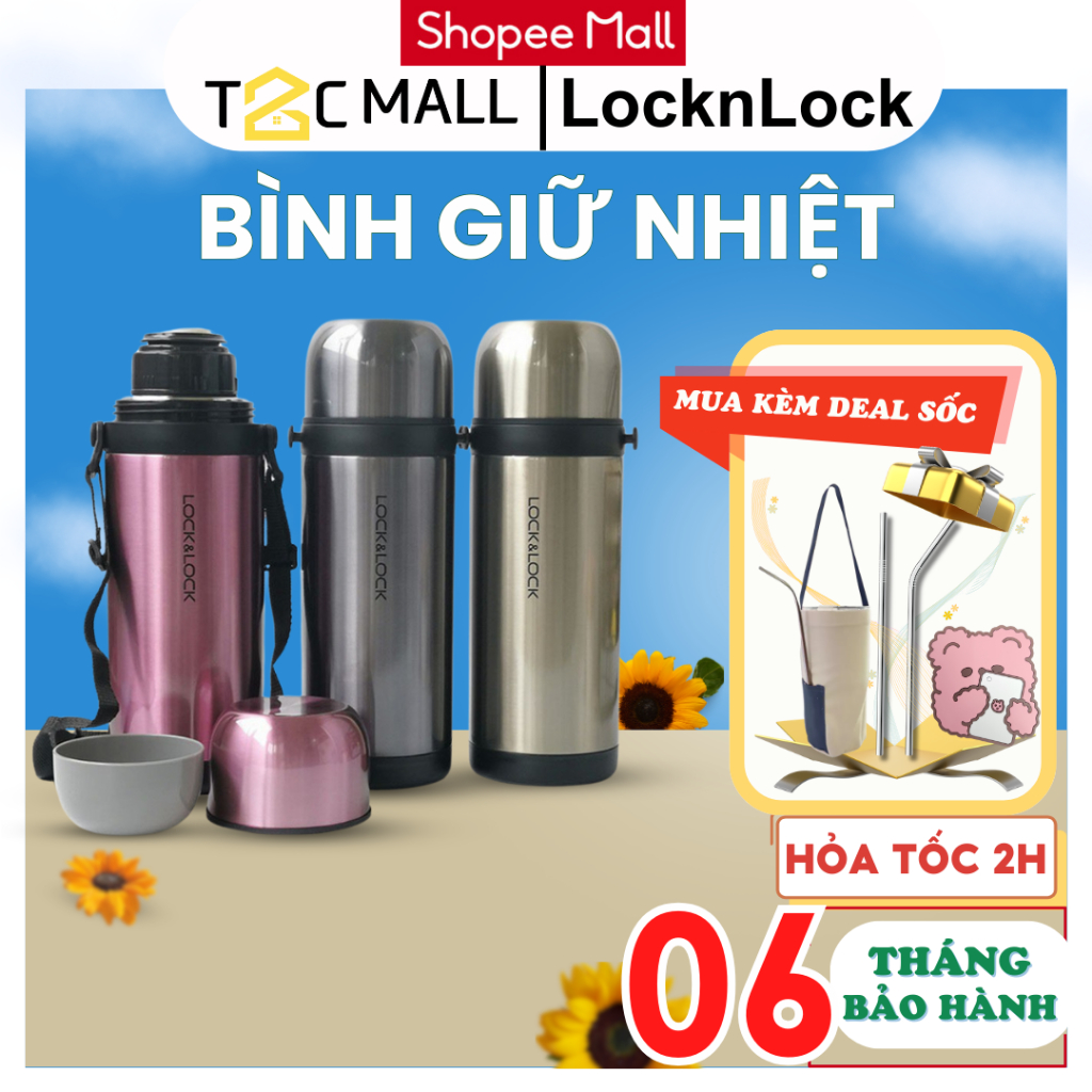 Bình Giữ Nhiệt LocknLock 1 Lít To Có Quai Xách Chính Hãng Cao Cấp Nắp Làm Cốc 3 Màu LHC1439 T2C ...