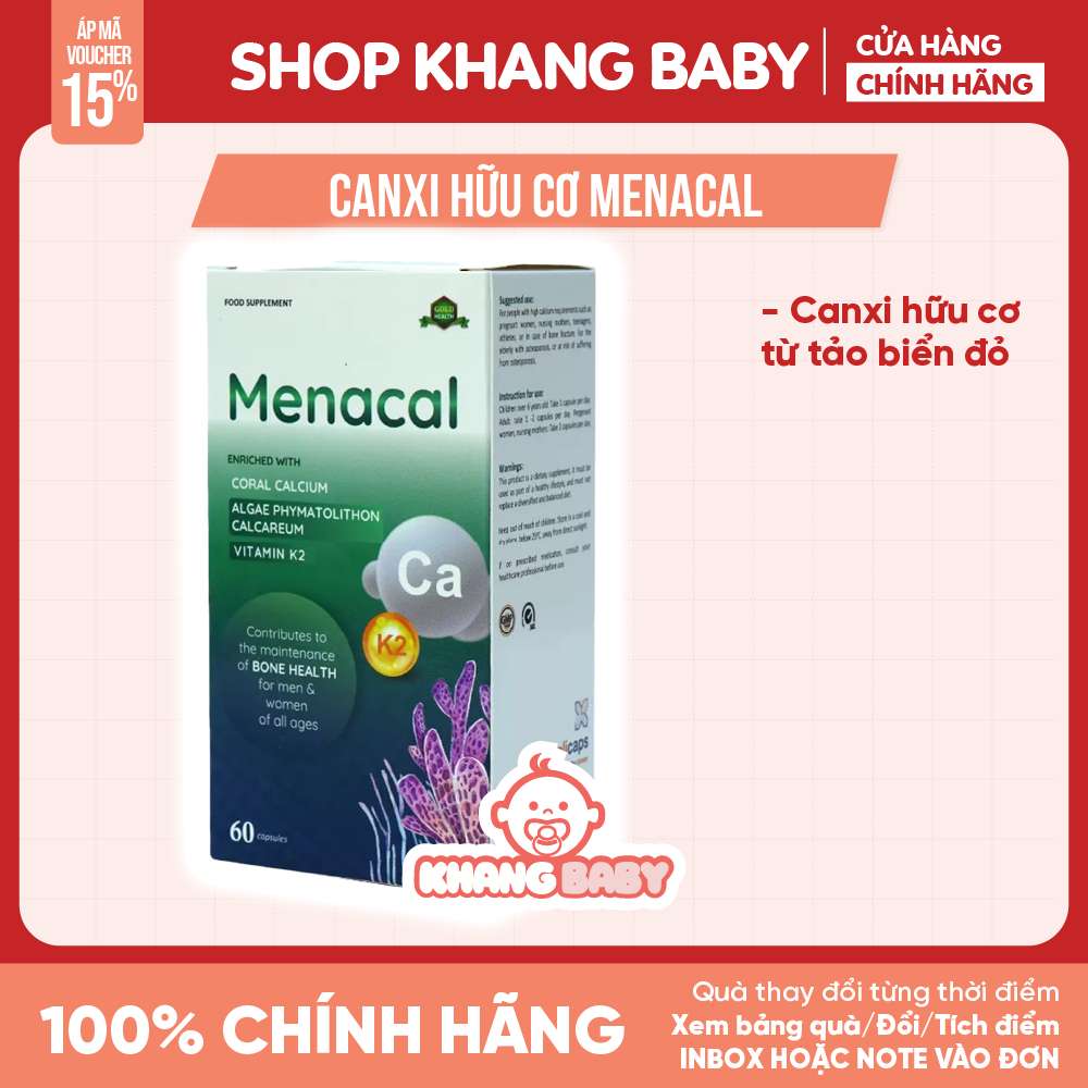Viên uống bổ sung Canxi, Vitamin D3K2 tảo biển Menacal hộp 60 viên - Shop Khang Baby | Shopee ...