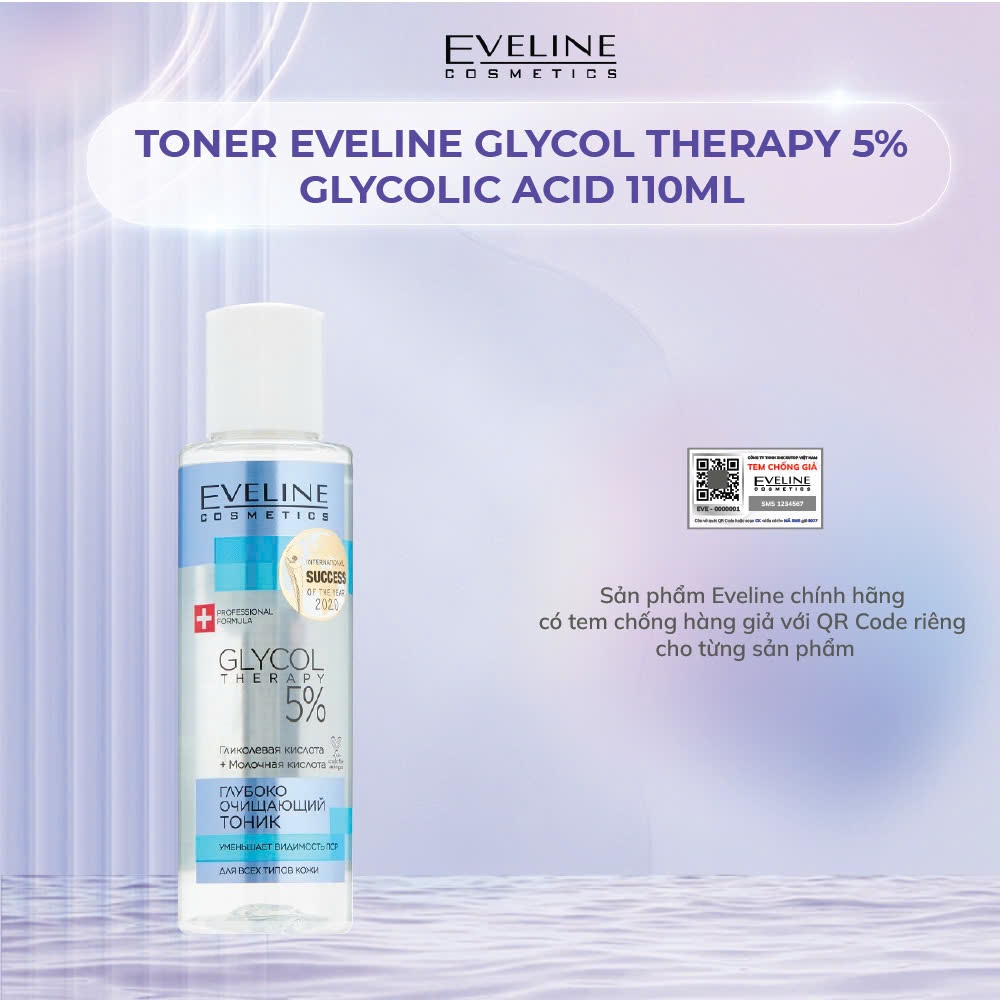 Toner Eveline Glycol Therapy 5% Glycolic Acid giảm và ngừa mụn, làm da ...