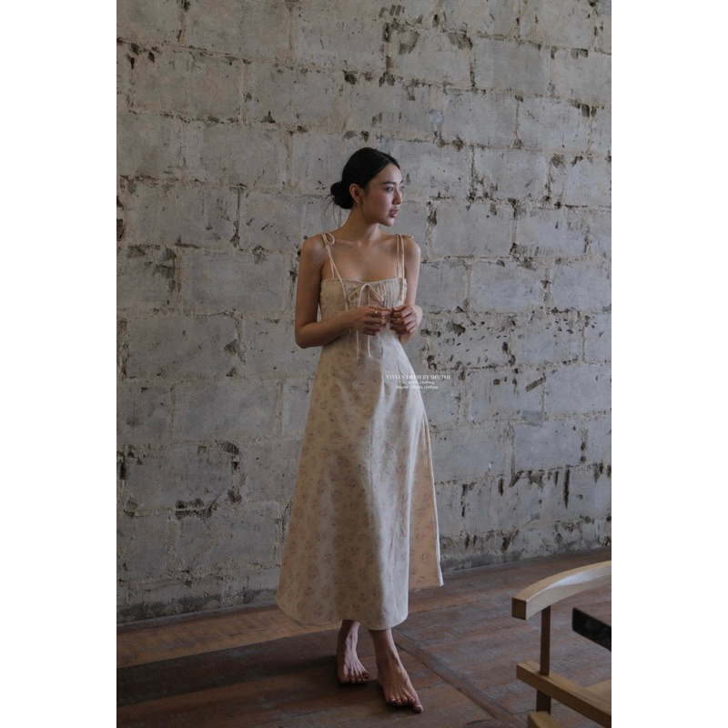 𝐕𝐢𝐯𝐢𝐚𝐧 𝐃𝐫𝐞𝐬𝐬 - Đầm Dây Linen Xé Ng.ực Hoa Vintage ( ảnh chính chủ ) | Shopee Việt Nam