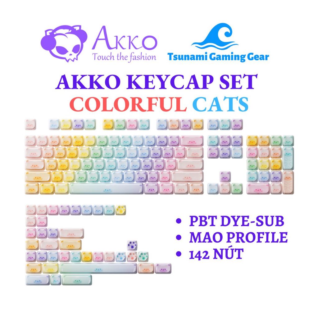 Bộ keycap AKKO Colorful Cats (PBT Dye-subbed/ MAO profile/ 142 nút ...