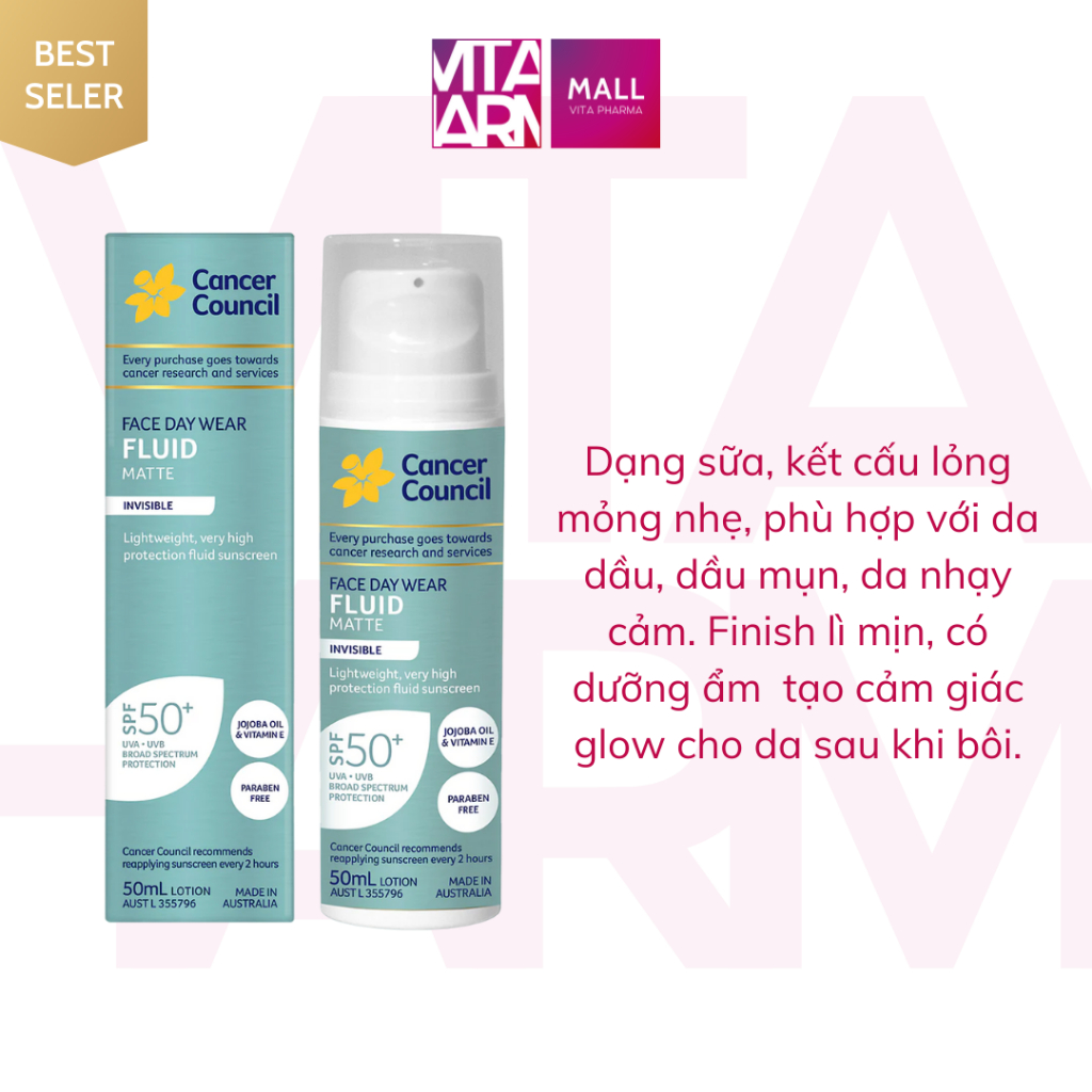 Sữa Chống Nắng Cancer Council Face Day Wear Fluid Matte SPF50+ 50ml ...