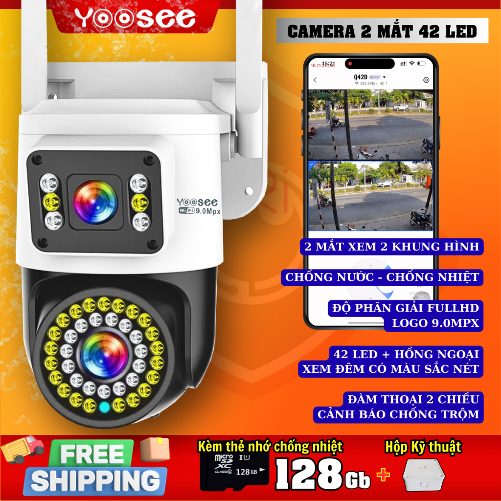 camera Yoosee 2 mắt 42 LED Model 2024 - Chống nước - xem đêm có màu 2 ...