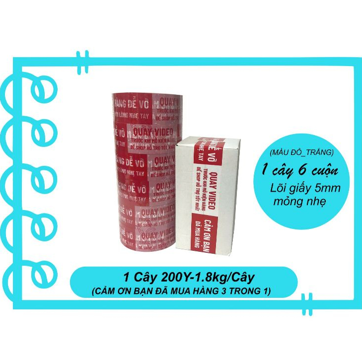 BĂNG KEO MÀU ĐỎ 200Y-1.8KG _CẢM ƠN BẠN ĐÃ MUA HÀNG_ 3 TRONG 1 ( 1 cây 6 cuộn ) | Shopee Việt Nam