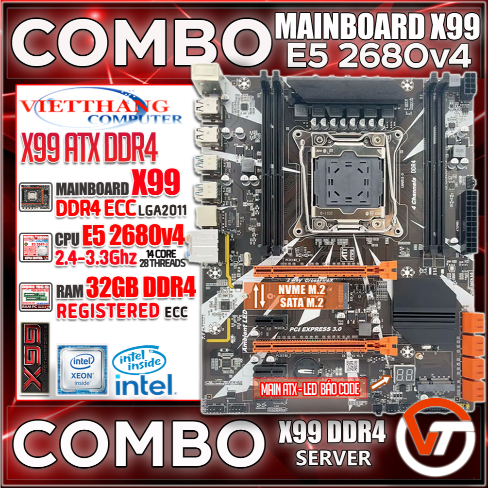 Combo X99 Form ATX DDR4 Chạy giả lập - Main X99 DDR4 OEM + CPU Xeon E5 ...