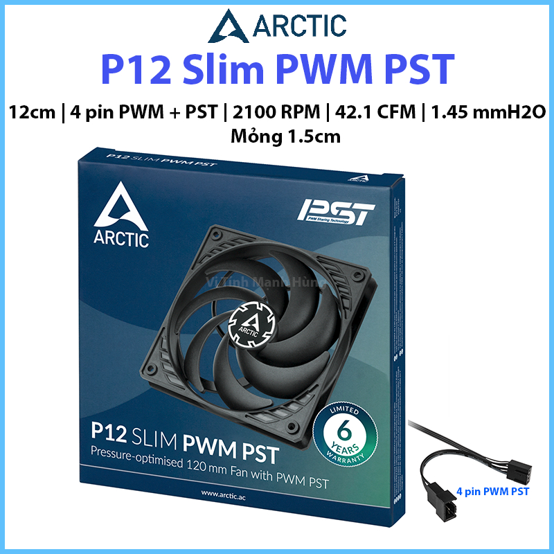 Quạt Arctic P12 Slim PWM PST, 12cm - mỏng 1.5cm, 4 pin PWM + PST, 2100 ...