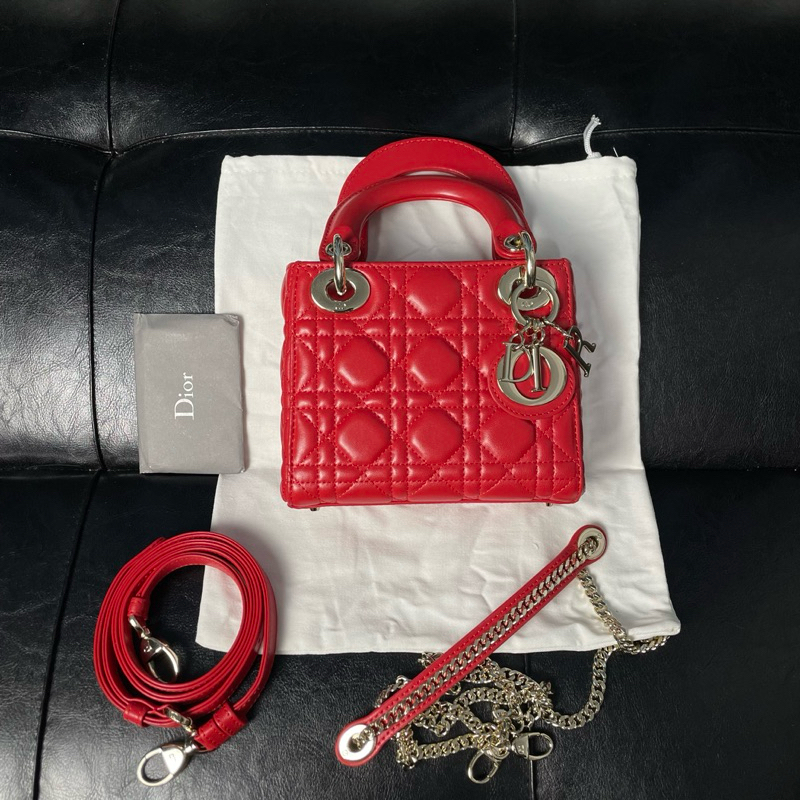 Túi Si Hiệu D.IOR Lady Mini Đỏ Da Cừu | Shopee Việt Nam