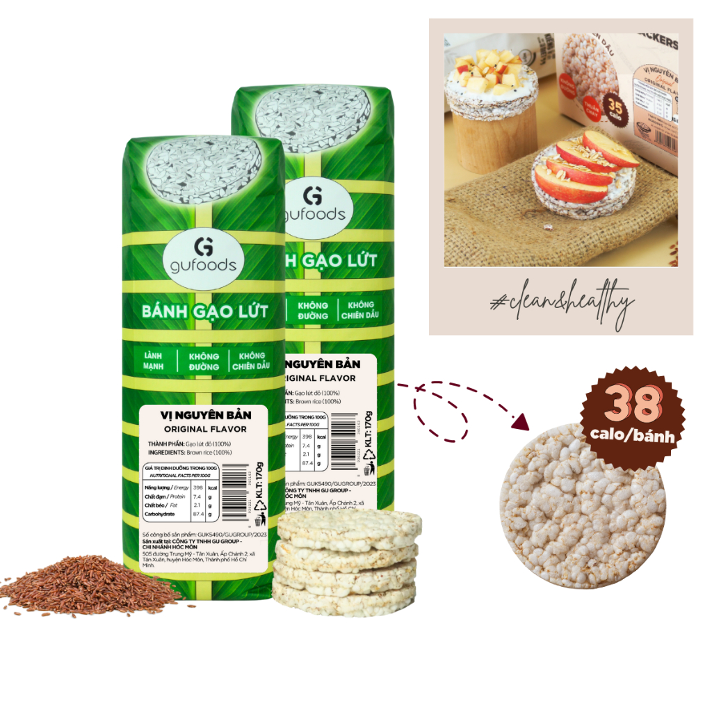 Combo 2 gói Bánh gạo lứt ăn kiêng GUfoods (mỗi gói 170g / 75g) - Tập ...