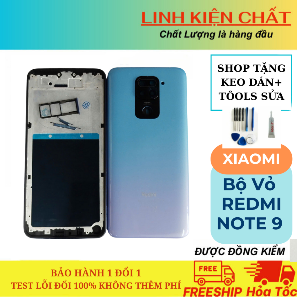 Bộ vỏ REDMI NOTE 9 (khung, sườn, lưng,cam, sim, phím) ( Tặng kèm keo ...