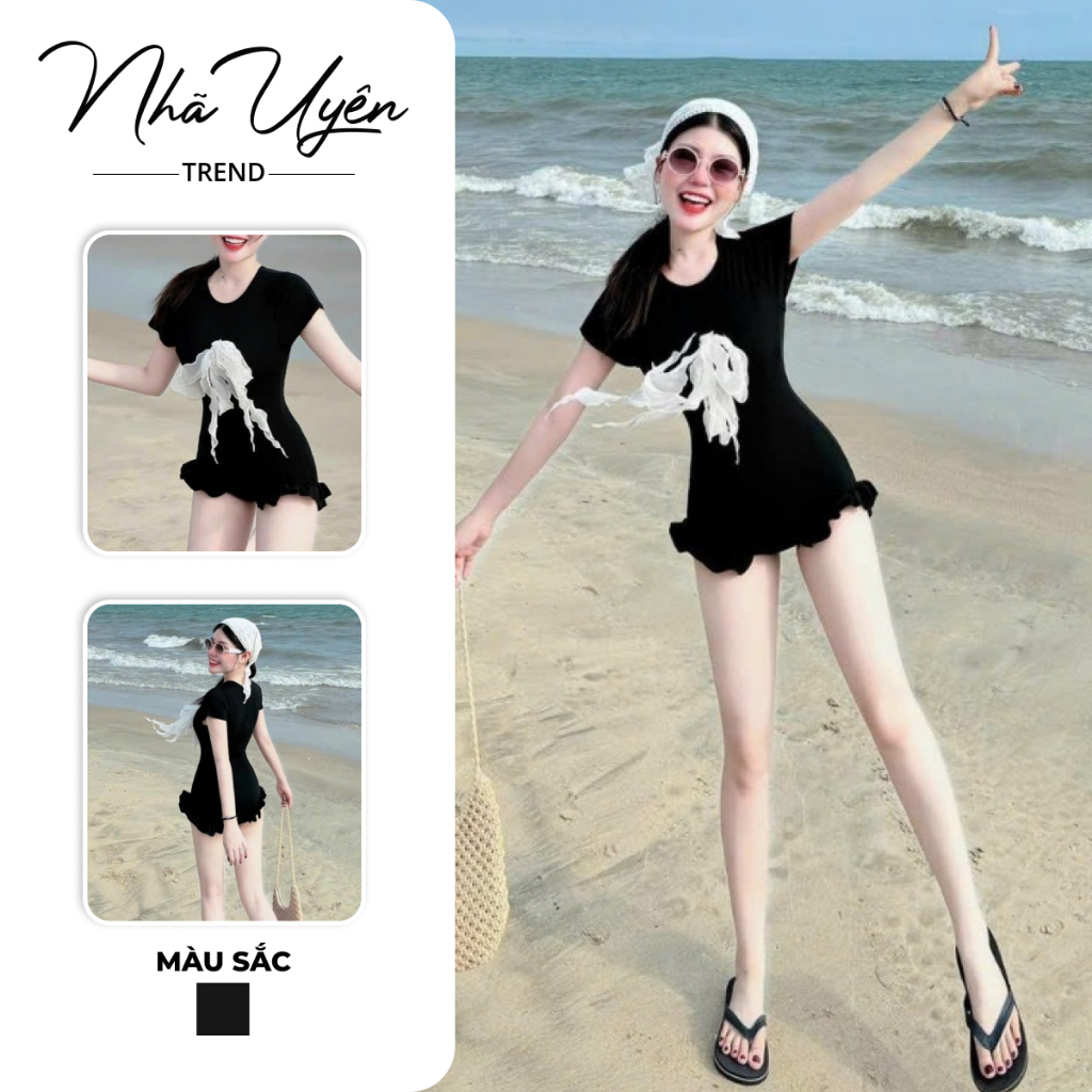 Jumpsuit đi biển chụp ảnh sang chảnh cho các nàng, HÌNH THẬT SÀN NO KHĂN jum đen ngắn cổ tròn ...