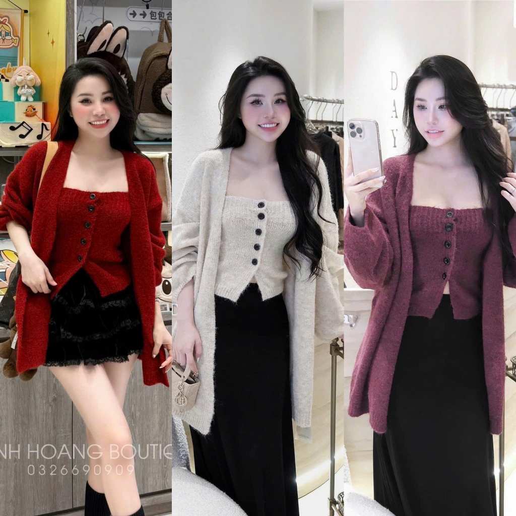 Set len áo quây khuy + áo choàng hàng QC freesize 3 màu | Shopee Việt Nam