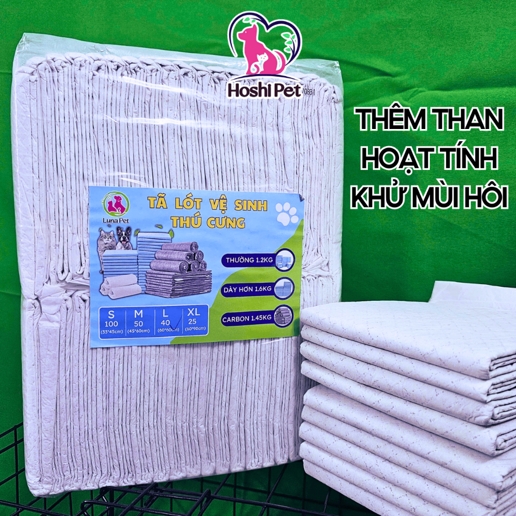 Tã lót cho chó mèo than hoạt tính khử mùi dùng lót chuồng, lót khay vệ ...