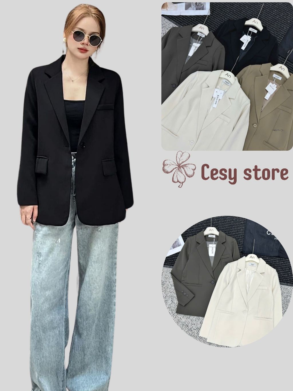 Áo khoác Blazer Cesy một khuy cài trước, điểm nhấn khuy phía sau lưng chất liệu tuyết mưa thanh ...