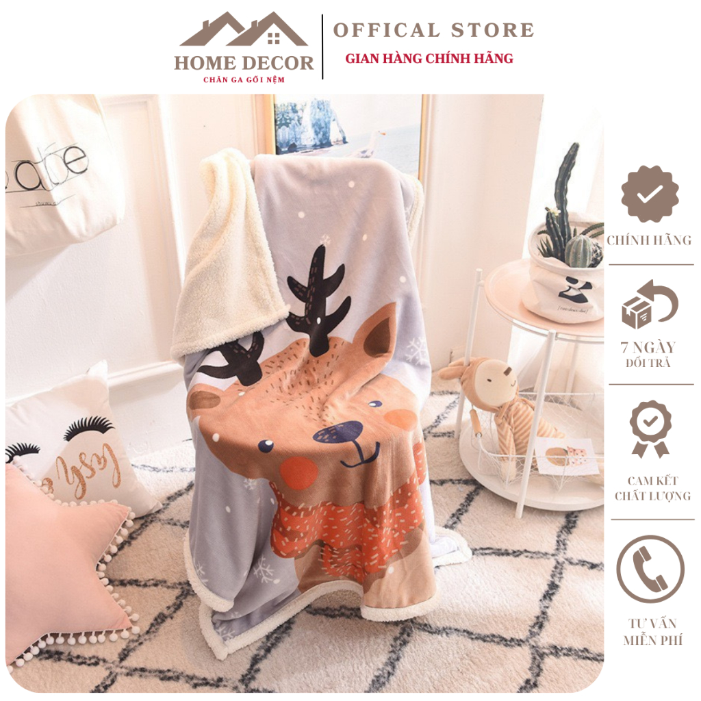 Chăn cho bé lông cừu ngộ nghĩnh mềm nhẹ ấm áp, chăn mền cho bé đi học ...