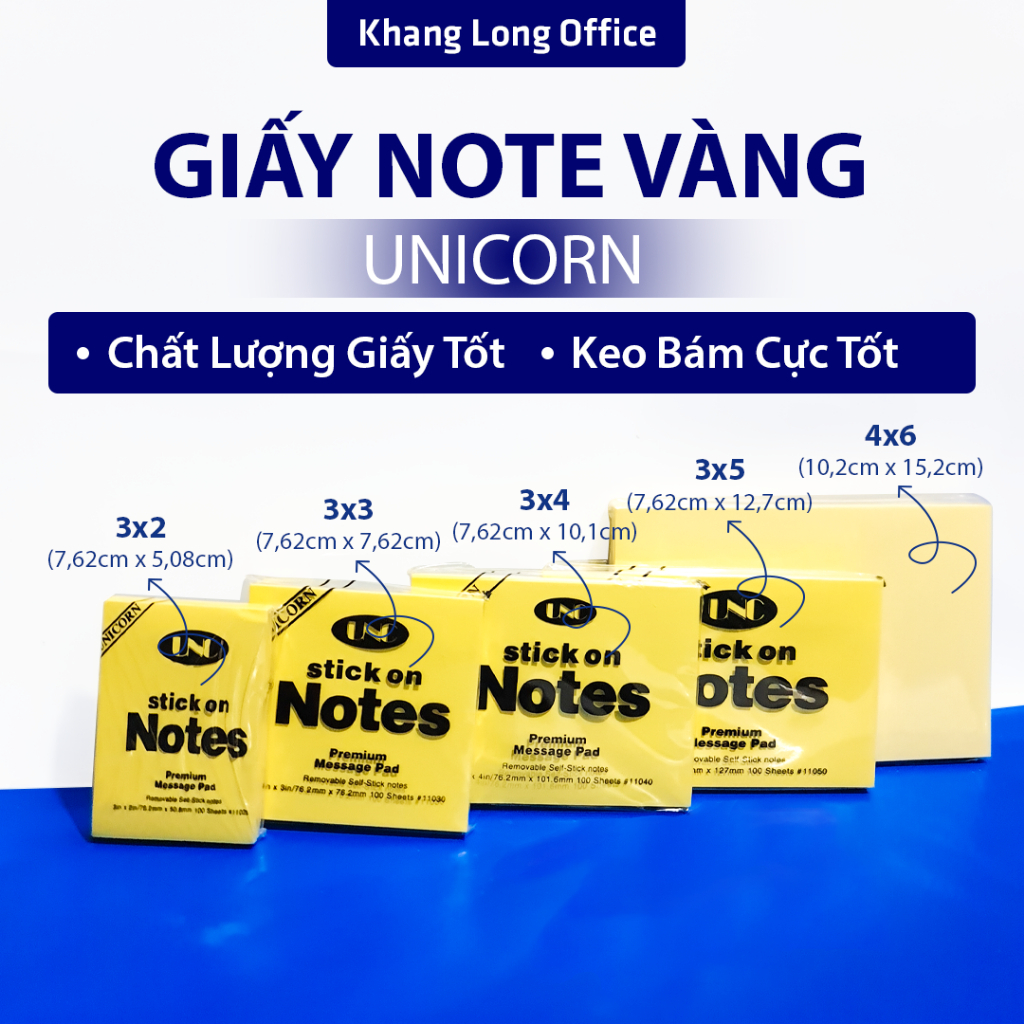 Giấy Note Vàng UNC 100 Tờ, Giấy Ghi Chú Keo Dán Tốt, Nhiều Kích Cỡ Ghi ...