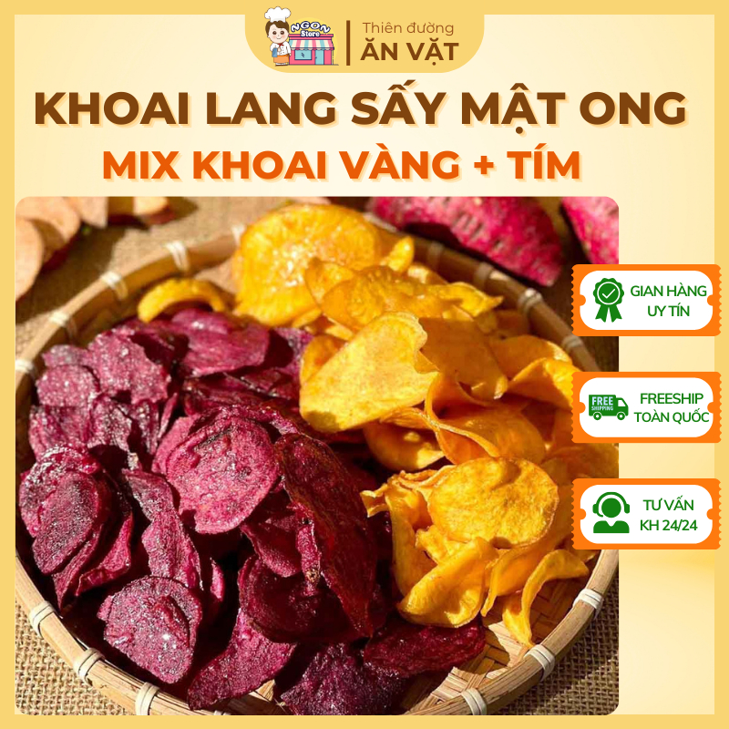 (ĐẶC SẢN) 1KG Khoai lang vàng mix Khoai lang tím sấy Mật ong Thơm Giòn Bổ dưỡng NGON STORE ...