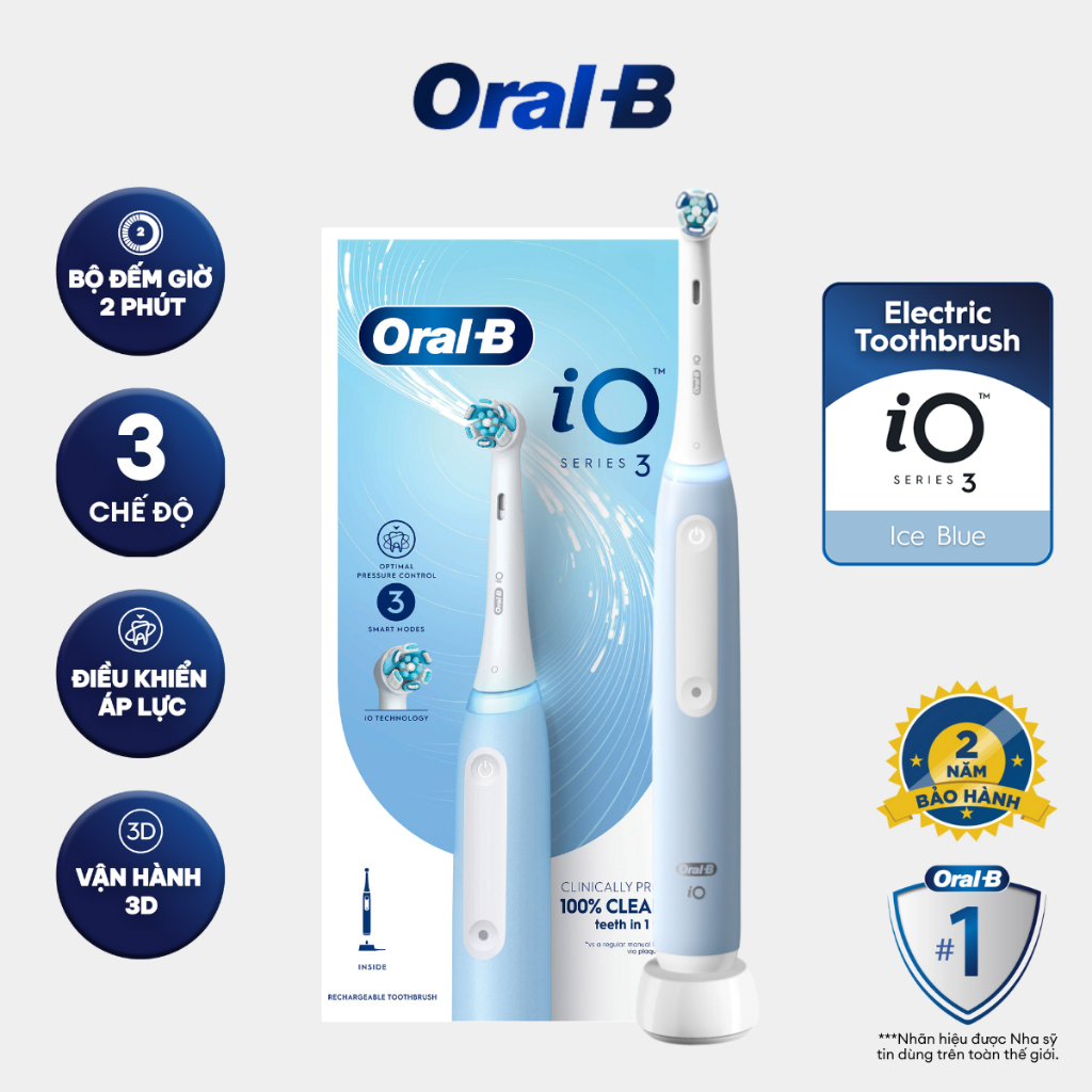 Bàn chải đánh răng điện Oral-B iO3 - Ice Blue, Hàng chính hãng, Bảo hành 24 tháng. | Shopee Việt Nam